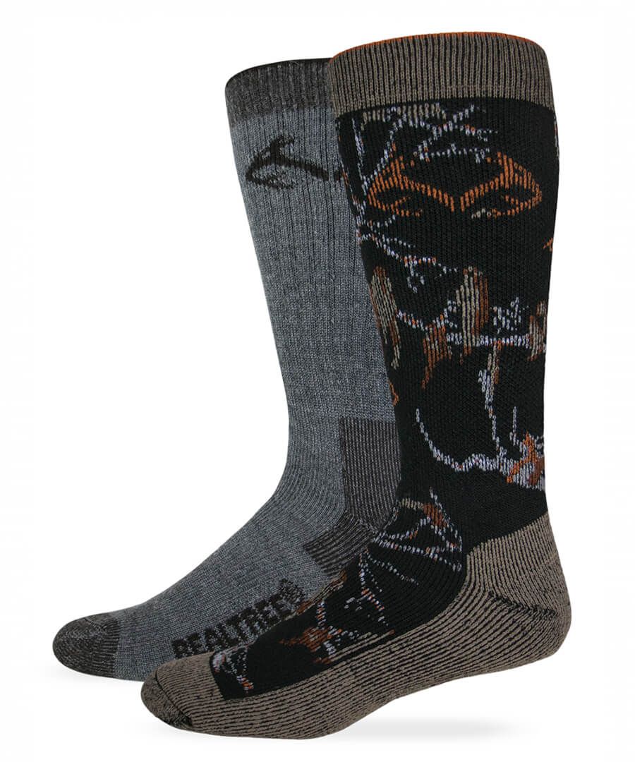 Realtree Mens Boys Camo Merino Wool Blend Boot Crew Socks 2 Pair Pack
