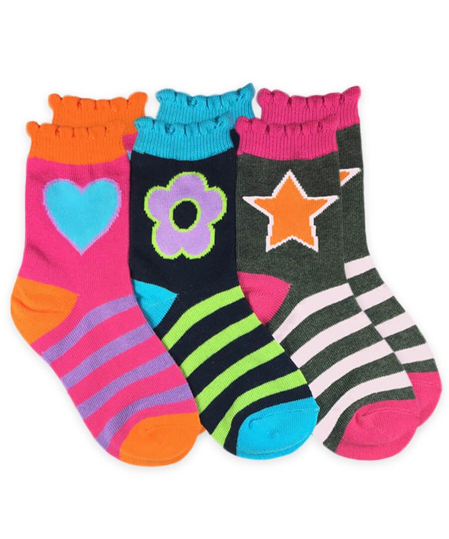 Jefferies Socks Girls Multi Pattern Crew Socks 3 Pair Pack jefferies-socks-girls-multi-pattern-crew-socks-3-pair-pack